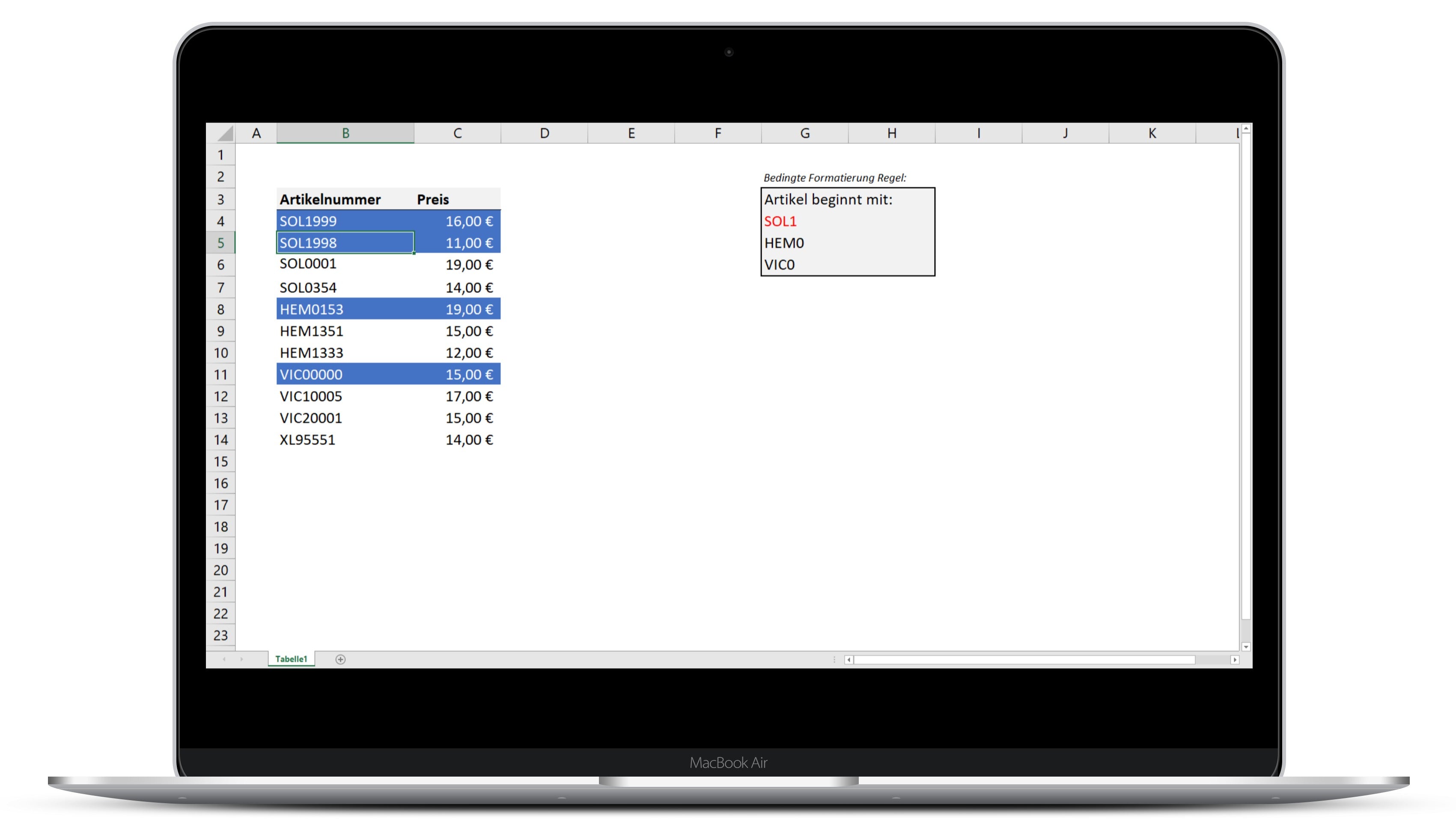 Bedingte Formatierung für eine Liste von Teiltreffern – Excelpedia
